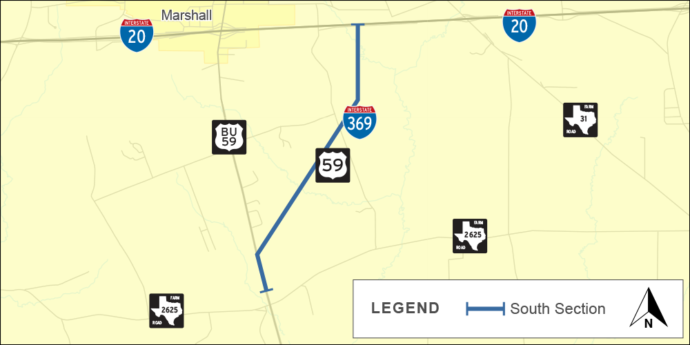 Sección US 59/I-369 Sur desde la I-20 hasta la US 59